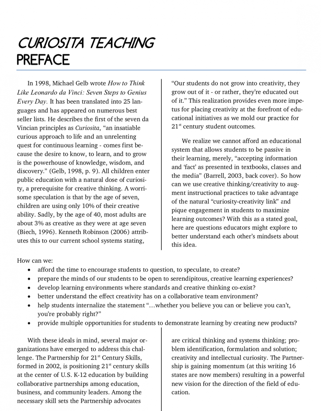 Curiosita Teaching: Integrating Creativity Into All Teaching & Learning ...